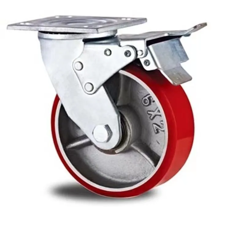 Cast Iron Core Pu Swivel Castor Wheel With Red Colour Heavy Duty Caster ...