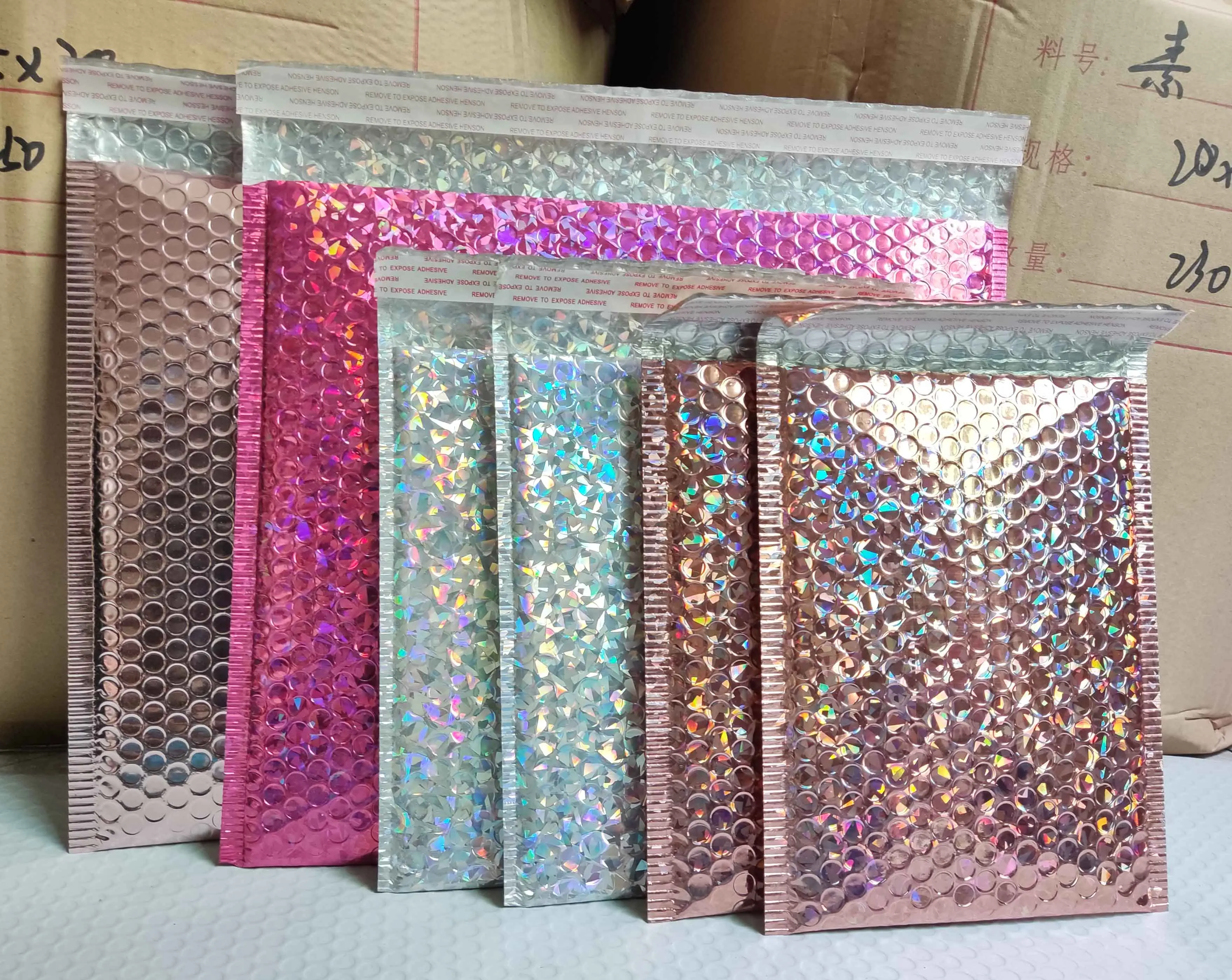 Custom Printed Glamour Bubble Envelope Mailing Bags Rainbow Metallic ...