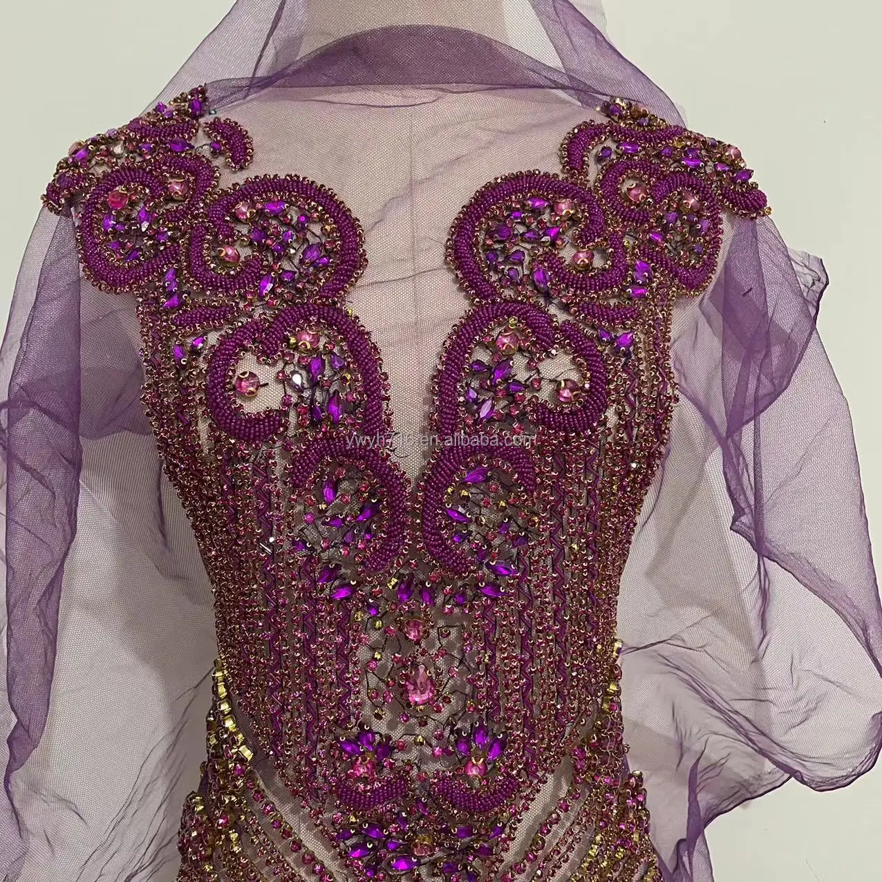 Luxury Burnt Orange Bling Bridal Rhinestone Bodice Applique for Dress