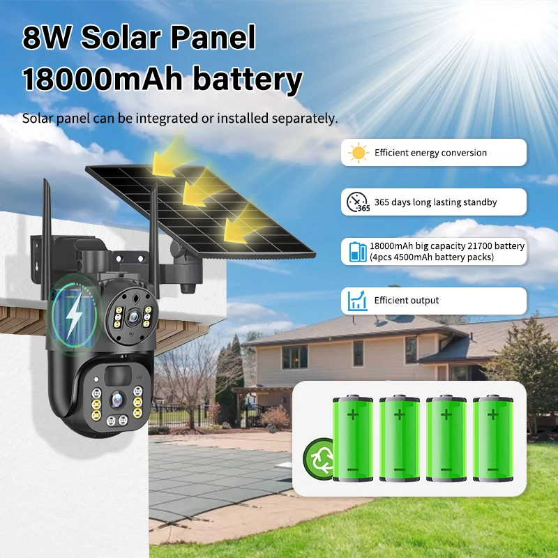 4G Solar Powered AOV CCTV Camera Double Lens 3MP Night Vision CMOS ...