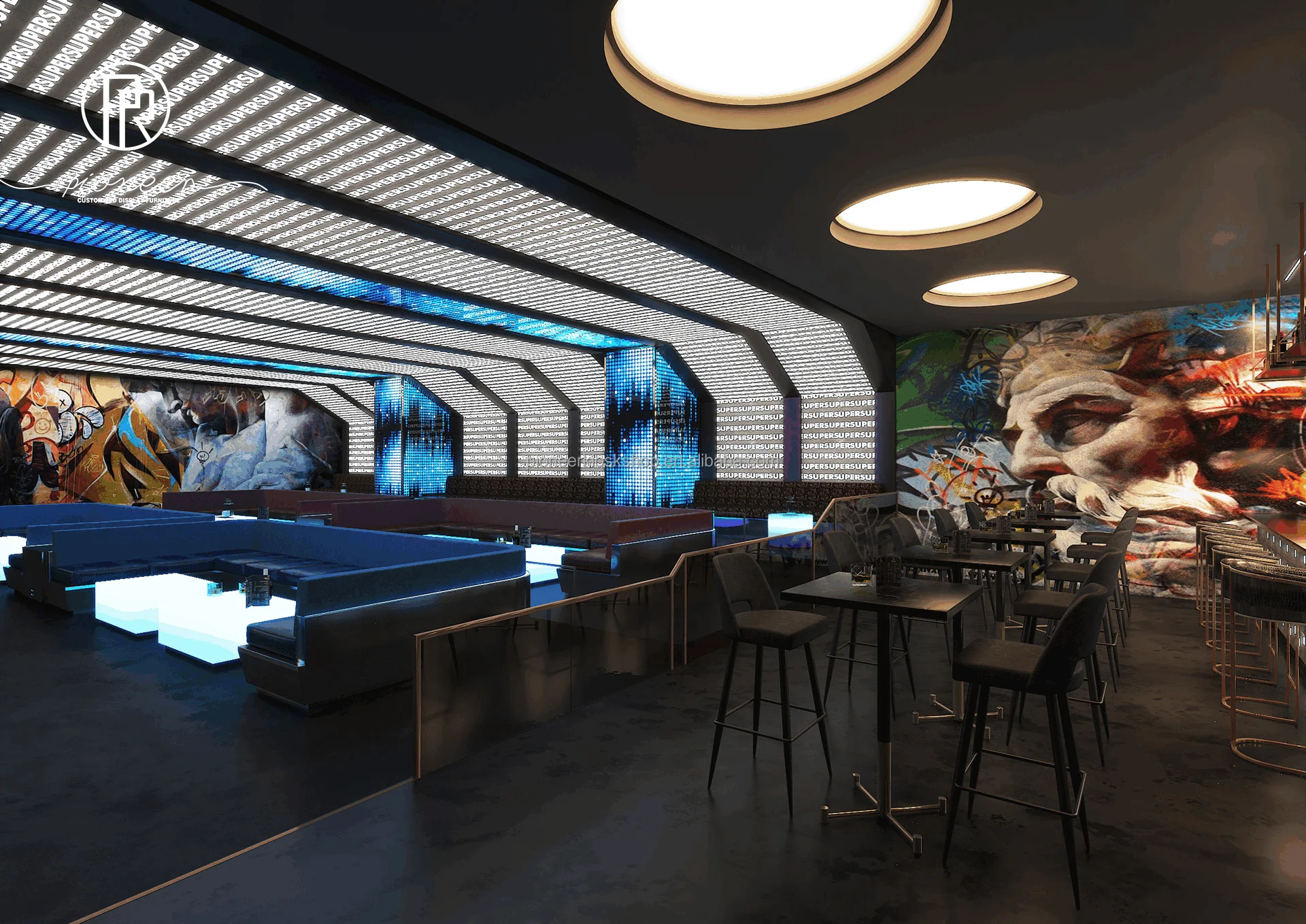 Bespoke Nightclub Bar Lighted Counter Strip Club Couch