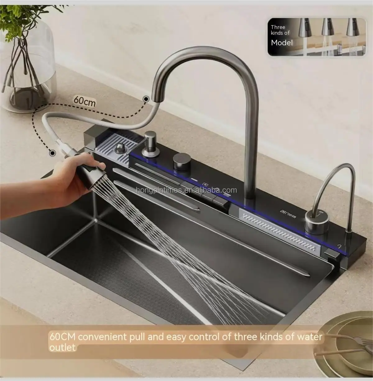 Complete Whole Set Waterfall Kitchen Sink Big Single Bowl With Dish ...