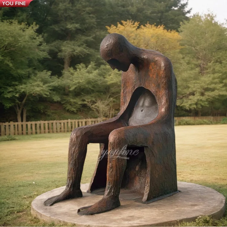Outdoor Garden Abstract Bronze Melancholy Men Sculpture Figure Statue