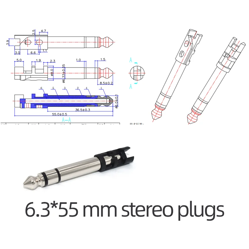 6.35mm Audio Plugs Injection Molded Plugs For Audio Cables Power Cables ...