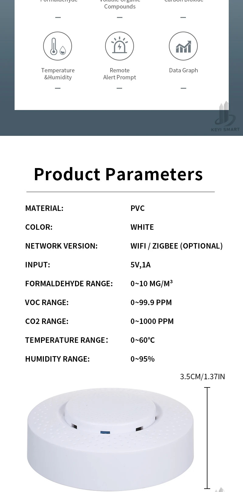 Smart Air Quality Monitor Temperature Humidity Sensor Formaldehyde Voc ...