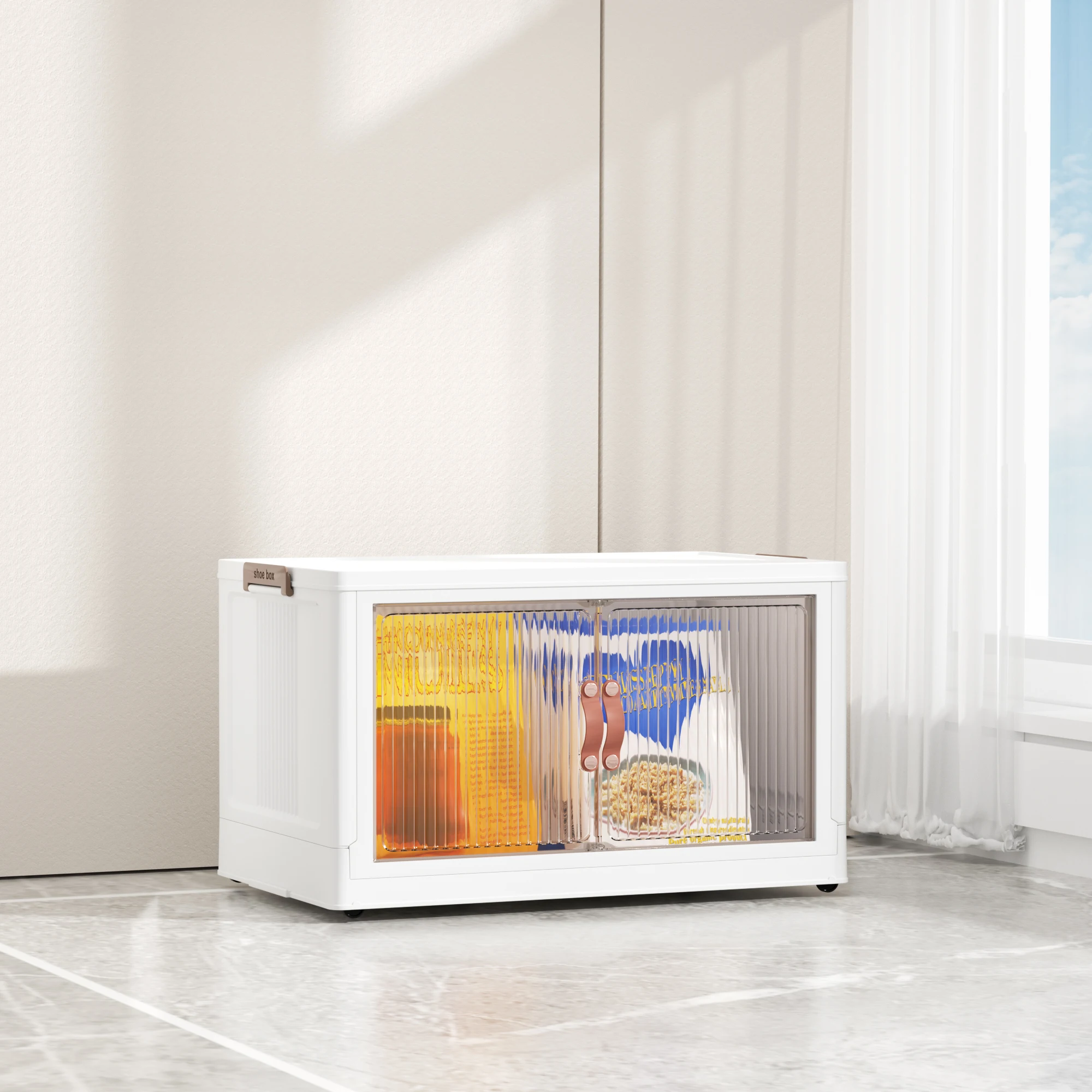 Folding Double-door Plastic Storage Cabinet Book Storage Box Clothes ...