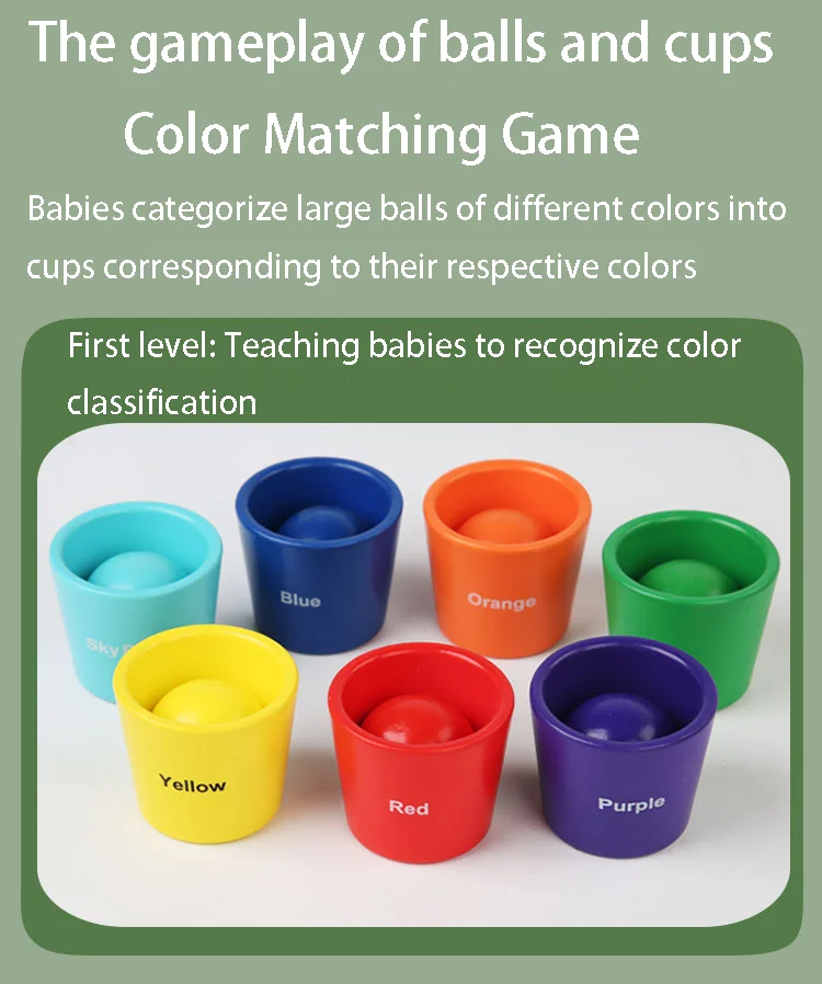 Wooden Toys Skill Exercise Color Sorting Matching Ball Cups Game Sorter ...