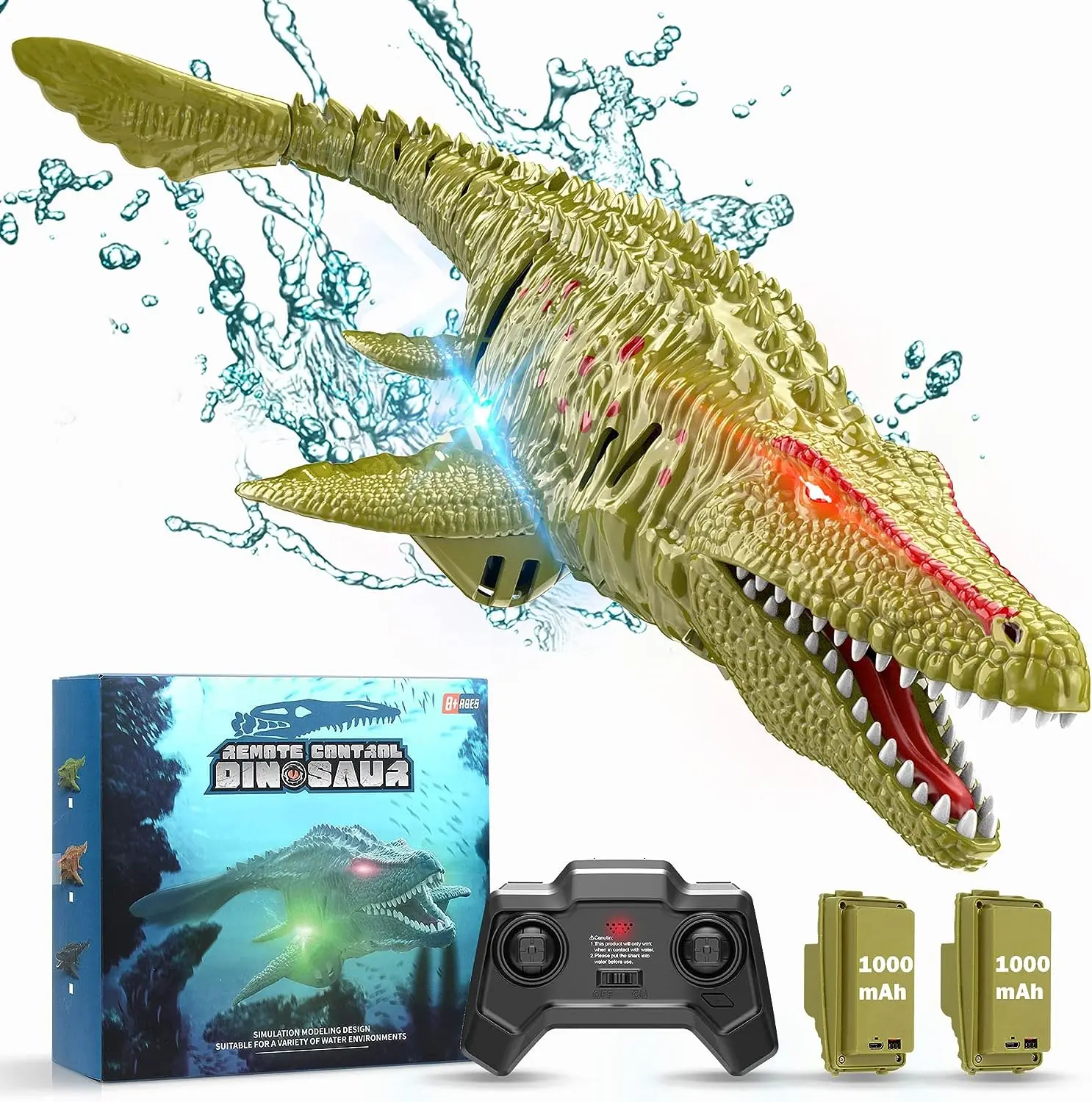 2023 HOSHI HScopter Remote Control Dinosaur RC Crocodile 2.4G Water Toys RC Boat With LED Lights Module Batteries Kids Toys