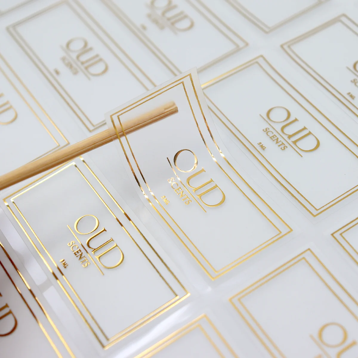 Custom Transparent Logo Sticker Label Gold Foil Printing Clear Sticker ...