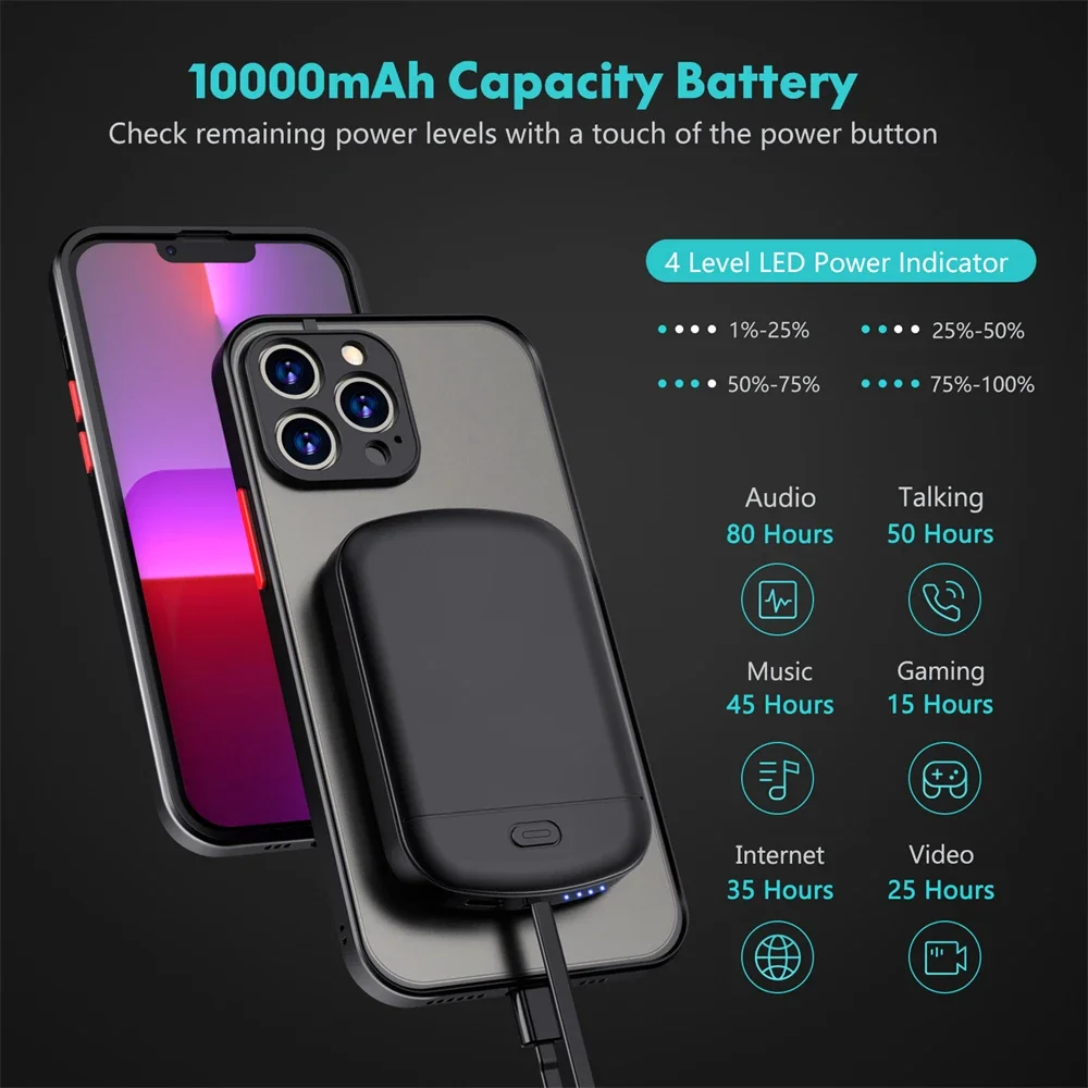 10000Mah Wireless Magnetic Powerbank for iPhone 14 Battery Case 14 Pro ...