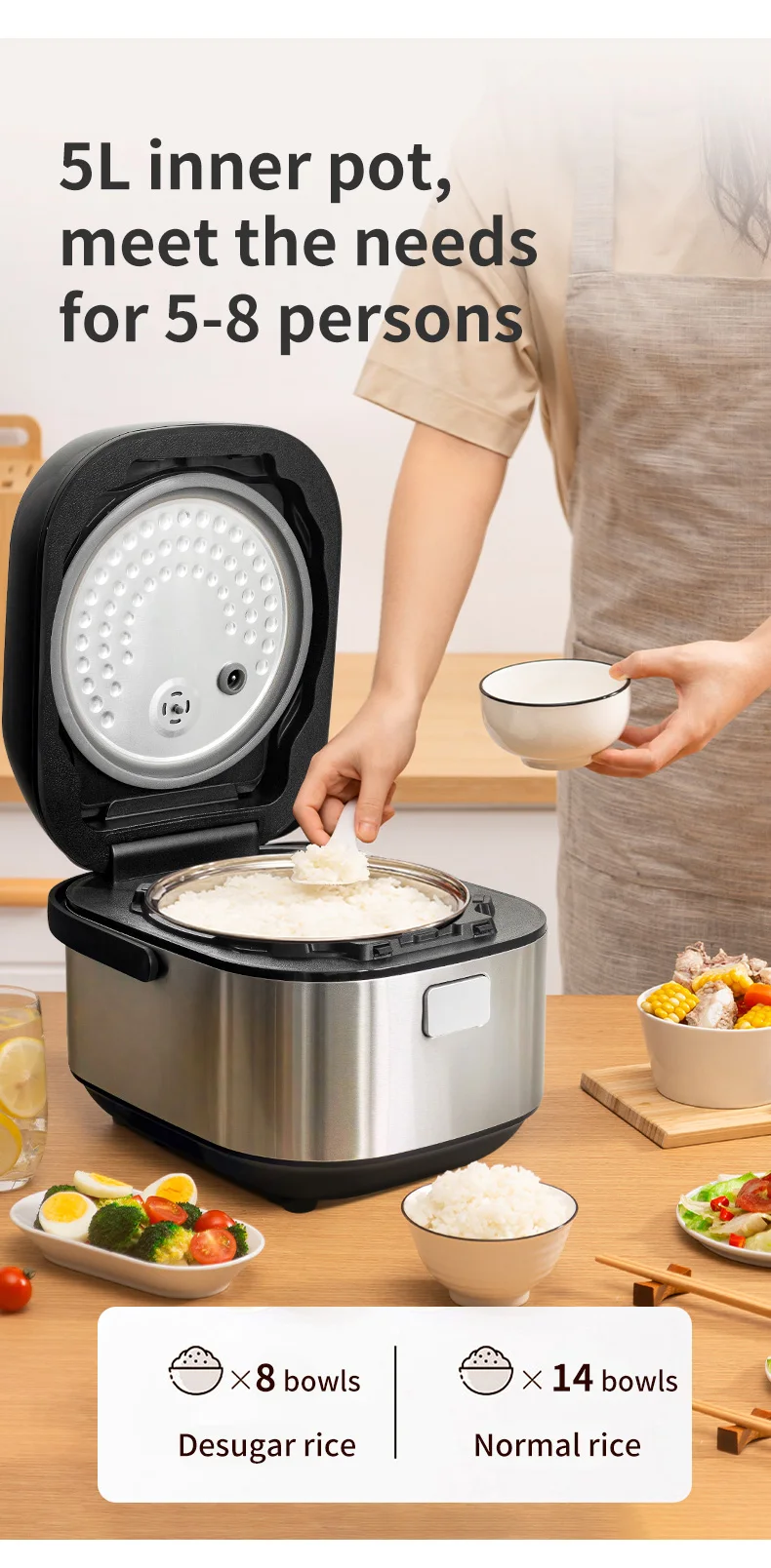 New IH Low Sugar Rice Cooker 5L Stainless Steel Inner Pot Housing ...