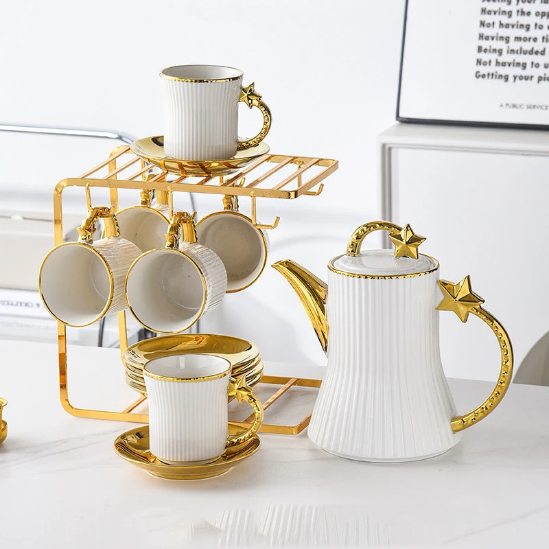 Nordic Porcelain Golden Tea Set - Elegant & Durable