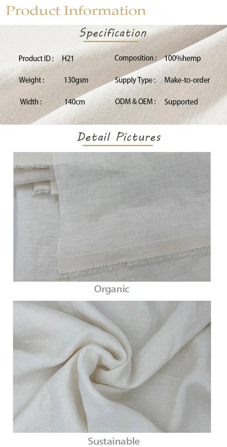H21#130Gsm 100% Hemp Fabric,100% Hemp Fabric for Summer Shirt, Bag ...
