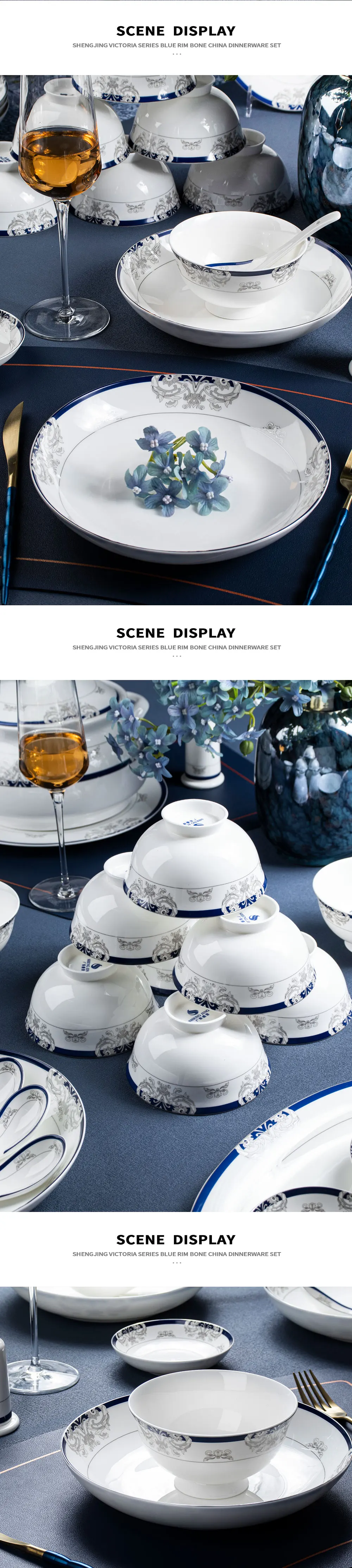 Royal Luxury White Ceramic Bone China Blue Edge Dinner Plate Bowl Gift ...