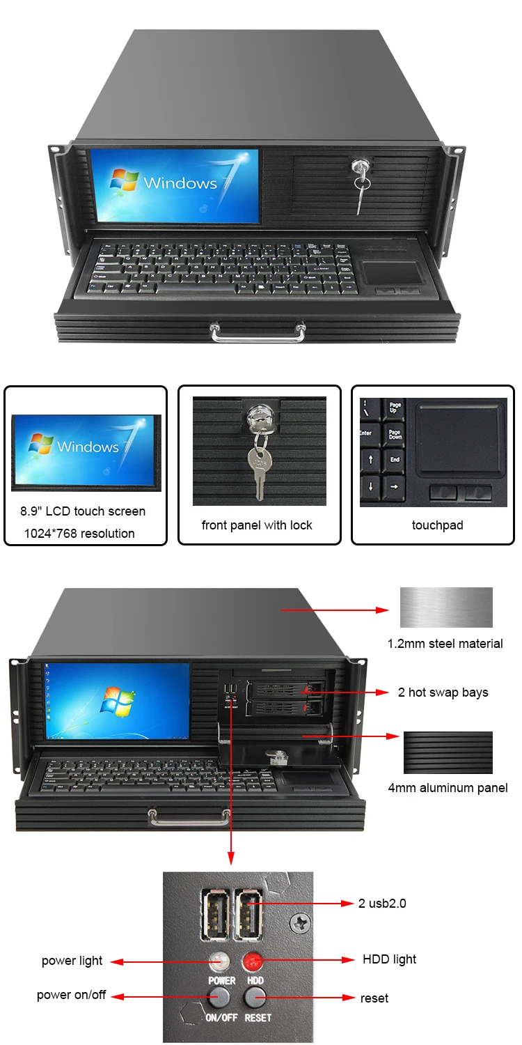 Hot Swap 2-Bay 4U Server Chassis Lockable Plastic Industrial PC ATX ...