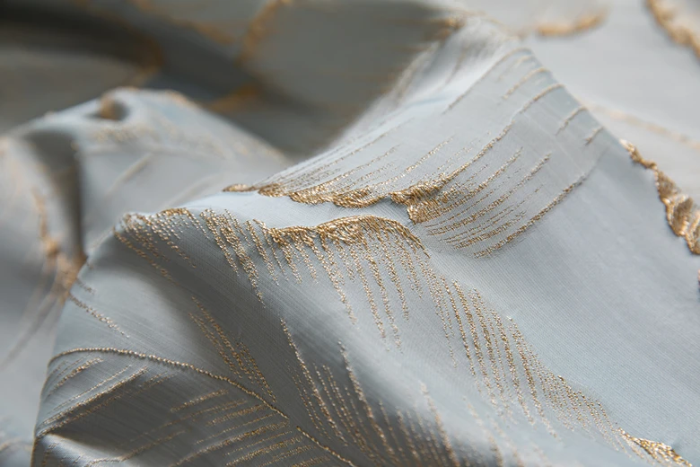 Custom Elegant Leaves Jacquard Drapery Beige Embroidery Curtain Golden ...