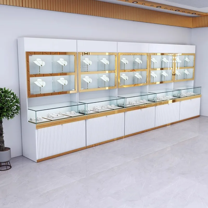 Custom Design Gold Glass Counter Showcase for Jewelry Jade Silver Watch ...