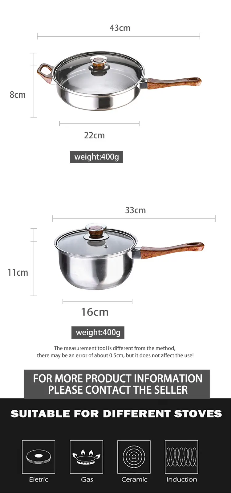 10pcs Cookware Set - Induction Hot Pot & Pans Stainless Steel