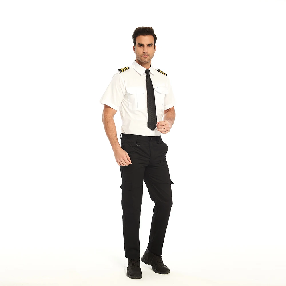 Custom White Pilot Uniform Sets Men Shirts Trousers Suit Airline Staff ...