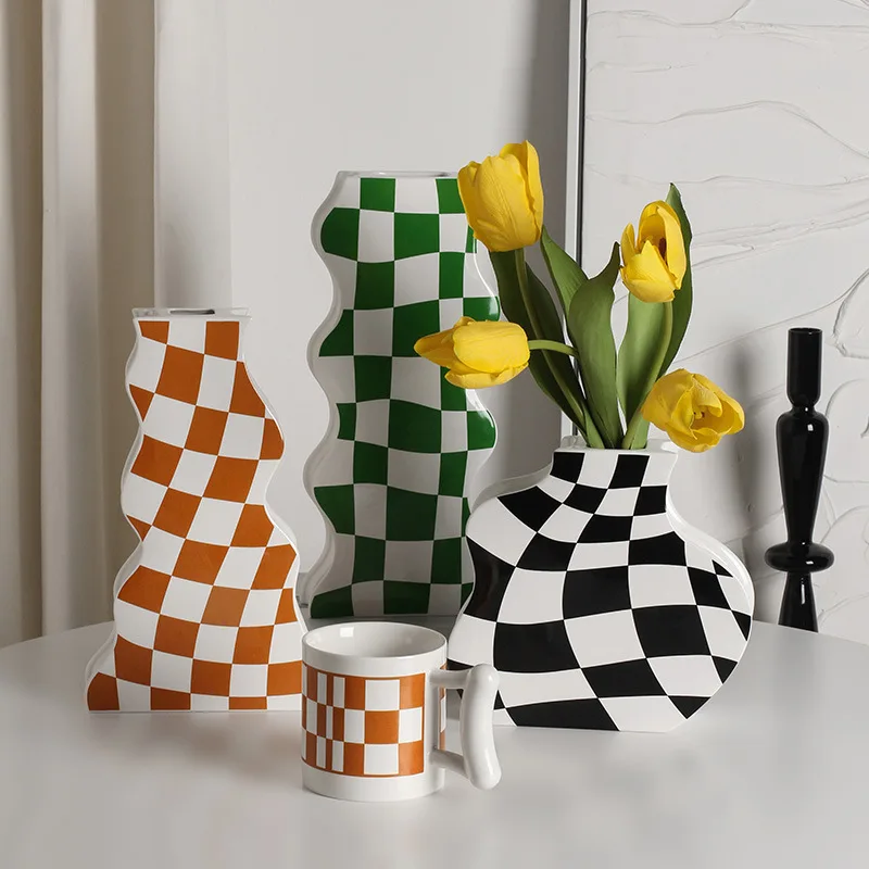 Modern Handmade Ceramic Simple Checkerboard Vase For Living Room Or ...
