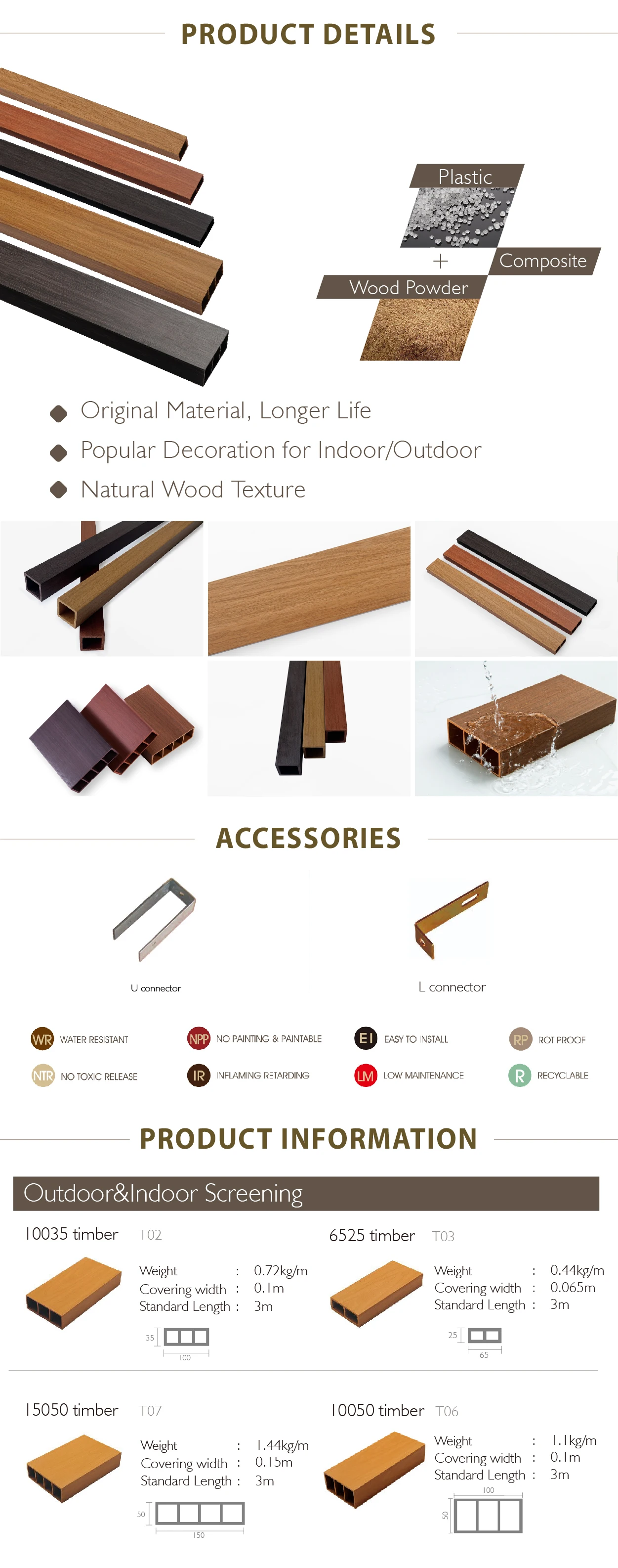 Wpc Profile,Composite Timber Tube,Wall Partition,Hollow Battan 100*50mm ...