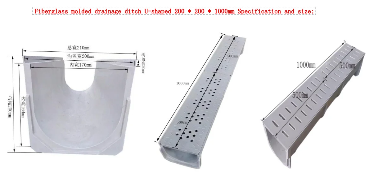 High Quality 200mm Fiberglass Channel Gutter 300 Polymer Resin Smc U ...