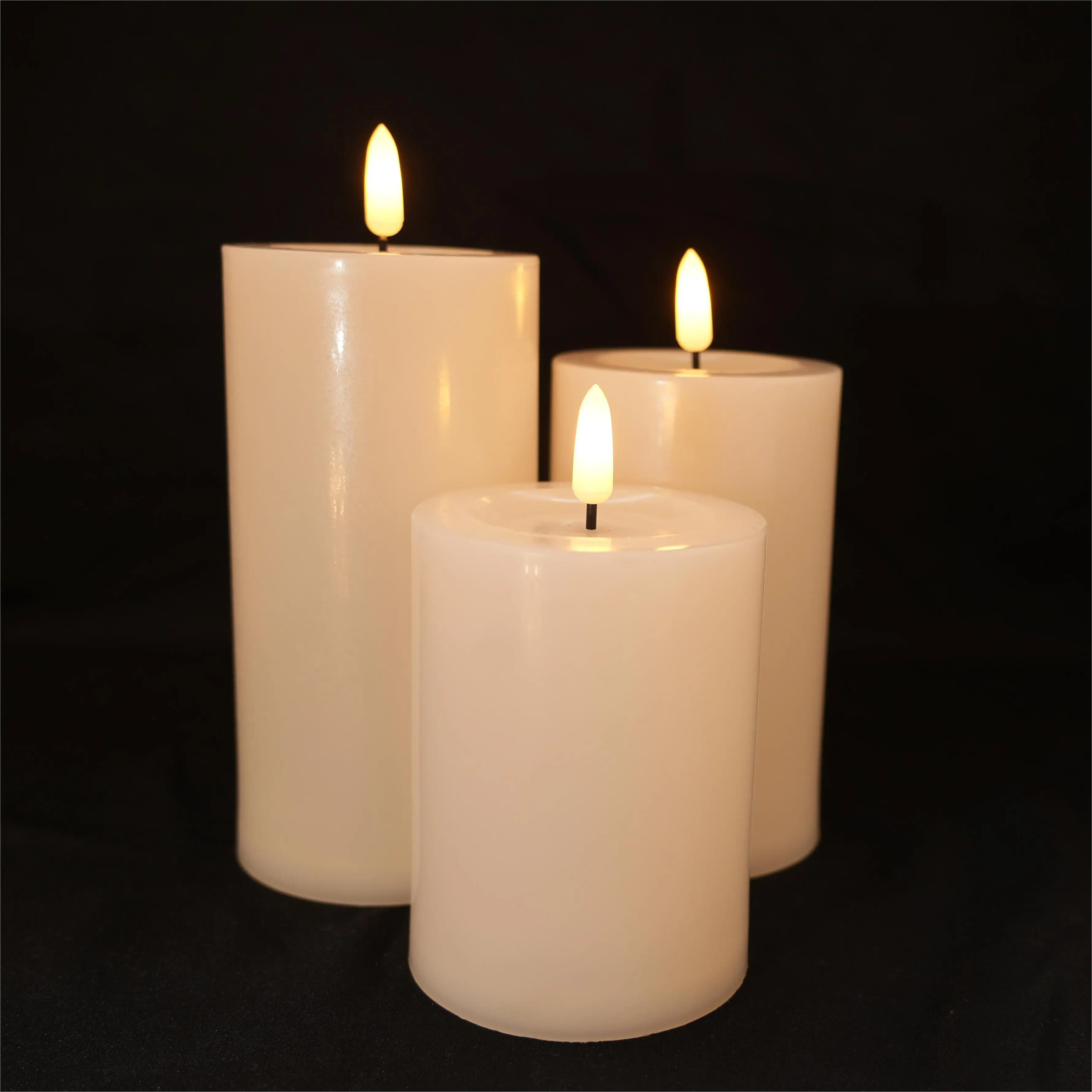 New Design 3D Wick Flameless Pillar Set 3 Inverted Wick Light Mirror ...