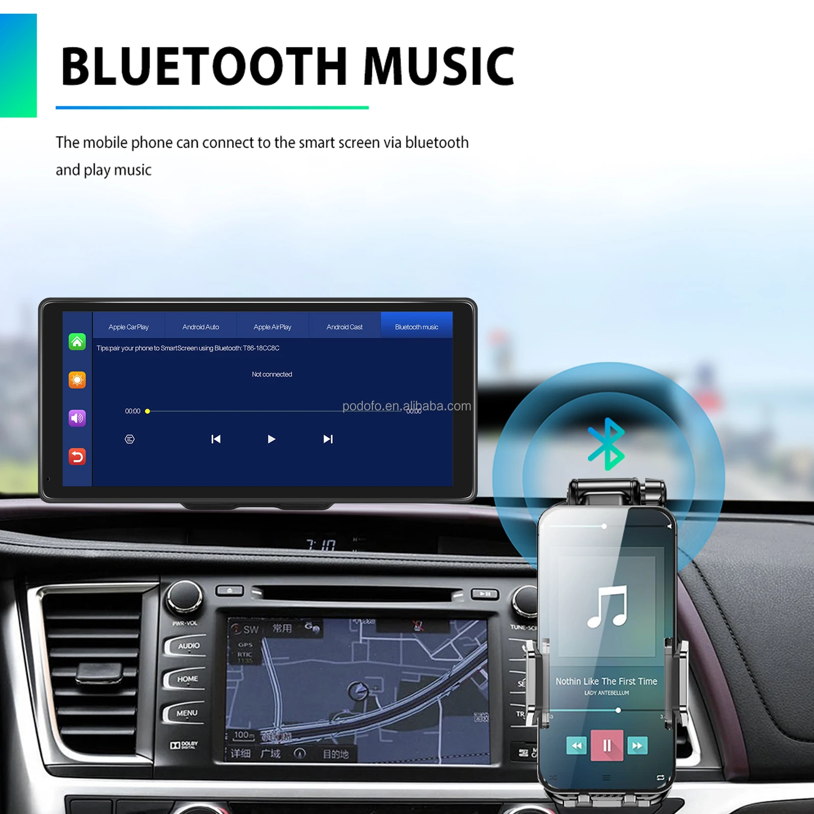 Podofo Portable Carplay & Android Auto Car Radio - 10.36" Touch Screen