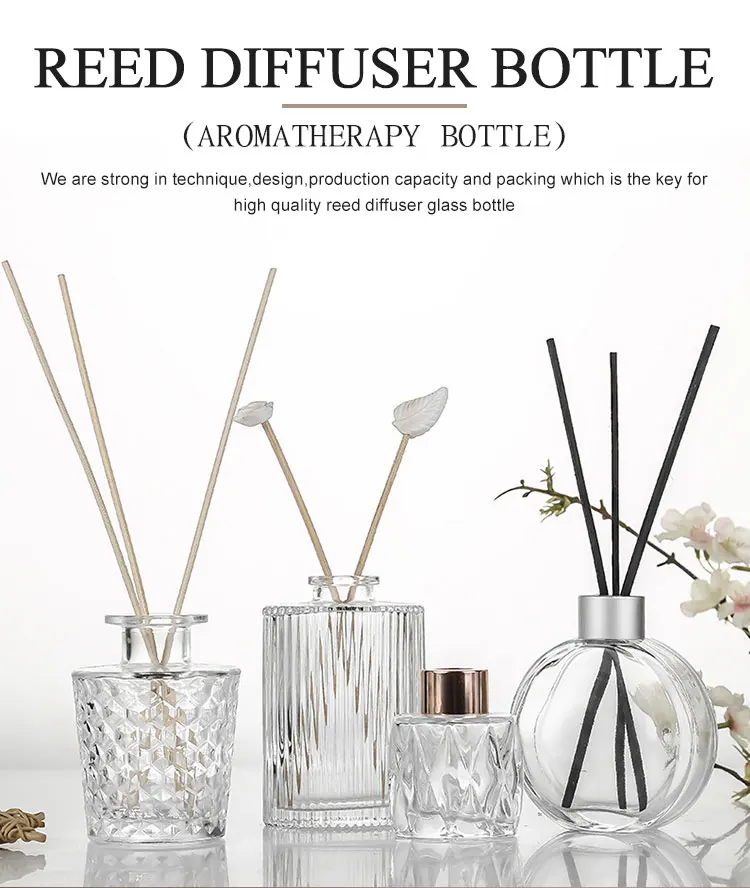 Luxury Hotel Customize Flameless Perfume Oil Fragrance Fiber Rattan Stick Glass Bottle Wood Lid ...