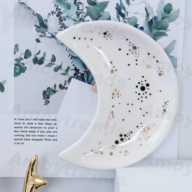 Celestial Ceramic Trinket Dishes - Moon Shaped Jewelry Holders