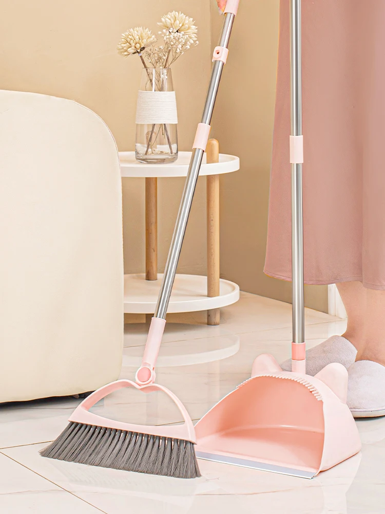 Cute Pink Cartoon Pig Broom Set with Stainless Steel Handle
