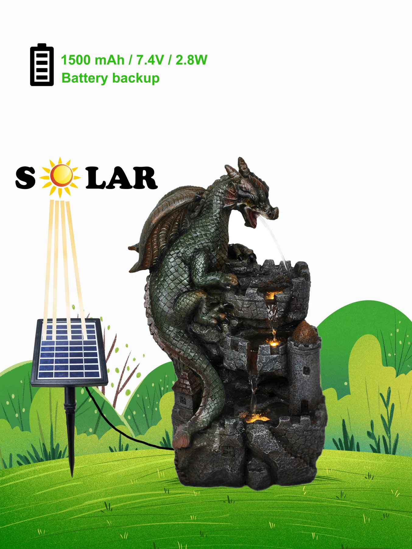 Outdoor Water Feature - Polyresin Decorative Dragon Fountain