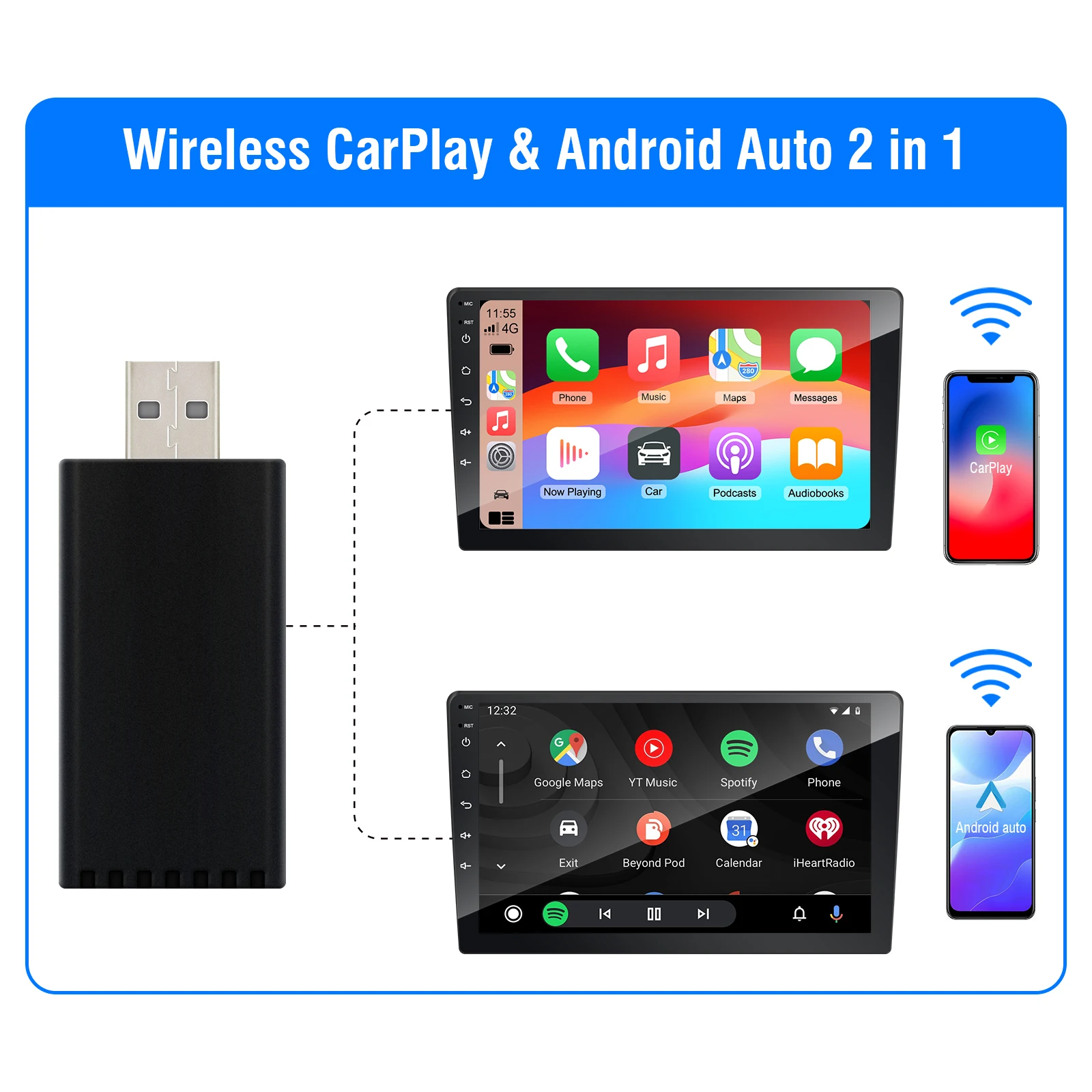 Universal Adapter Usb Car Play Dongle Ai Box Convert Wired To Wireless ...