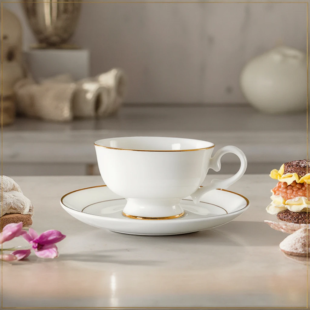 Elegant Bone China Tea Cups with Gold Trim - Perfect for Afternoon Tea