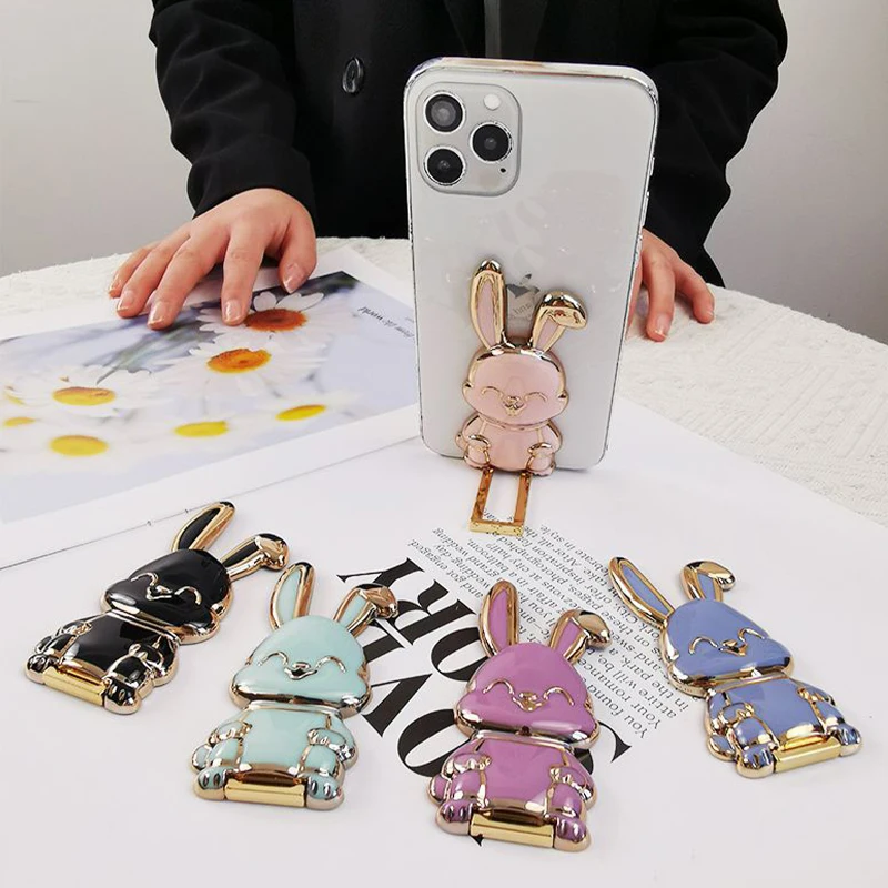 Cartoon Plating Rabbit Ring Bracket 3d Folding Phone Holder Kickstand ...