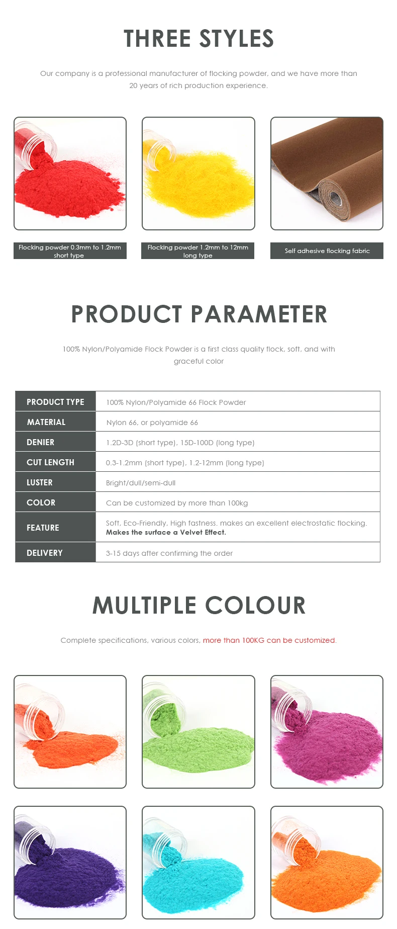 100% Nylon/polyamide 66 Flock Powder Velvet Flocking Fiber for Textile