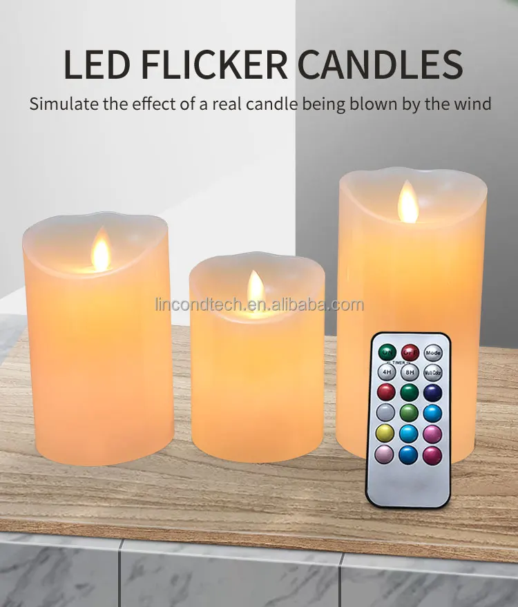 Real Wax Electric Flameless Candle Remote Controlled Flameless Led ...