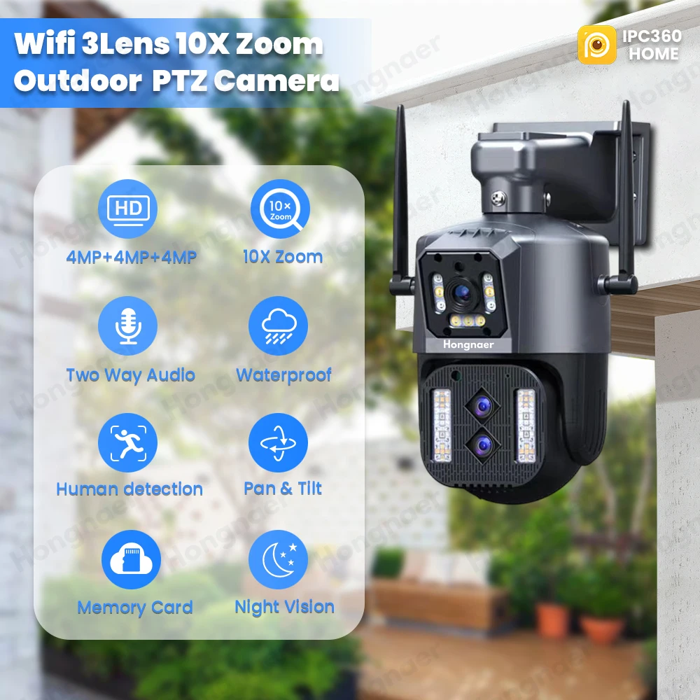 Hongnaer Full Color Night Vision Three Lens 10x Hybrid Zoom 4k Wireless ...