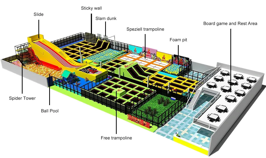 Shopping Mall Indoor Trampoline Park Gym Jumping Bed Bungee Trampoline ...