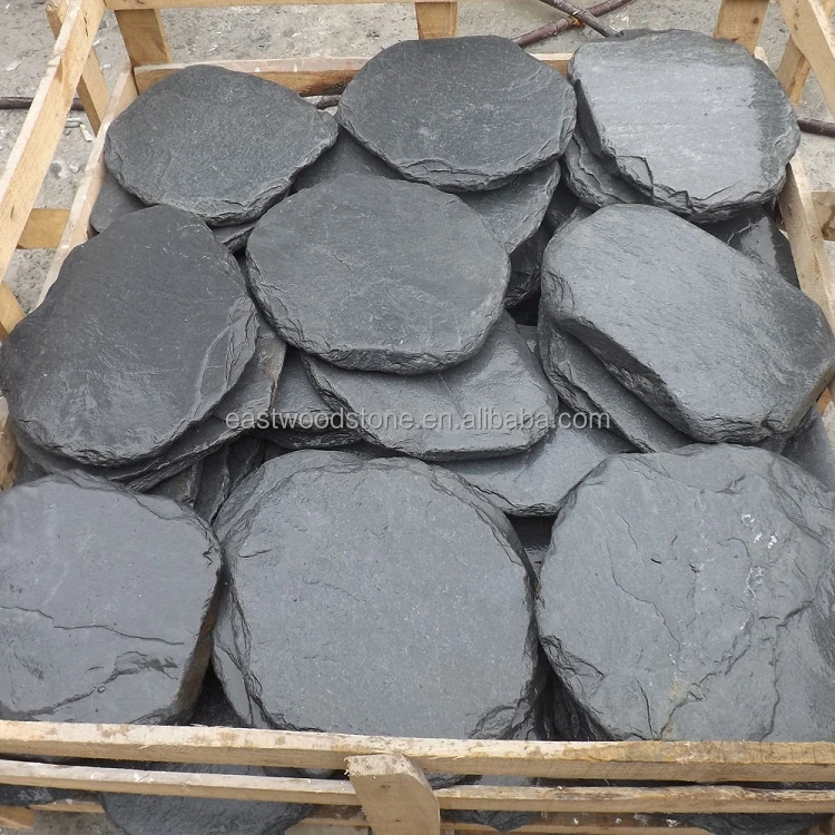 Round Black Slate Flagstone Stepping Stone for Garden