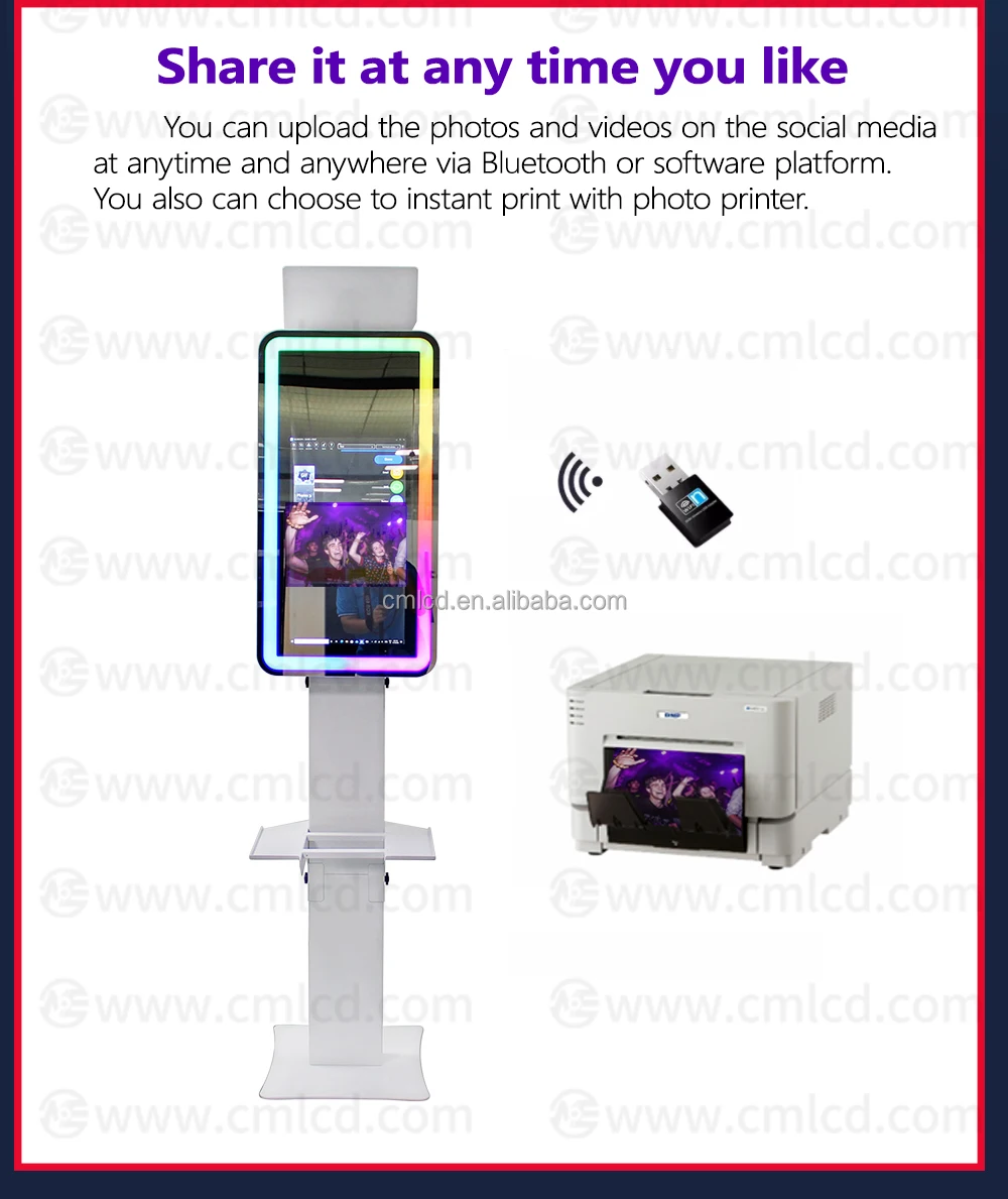 21.5 Inch Mirror Photo Booth Touch Screen With Mini Computer Top Flash ...