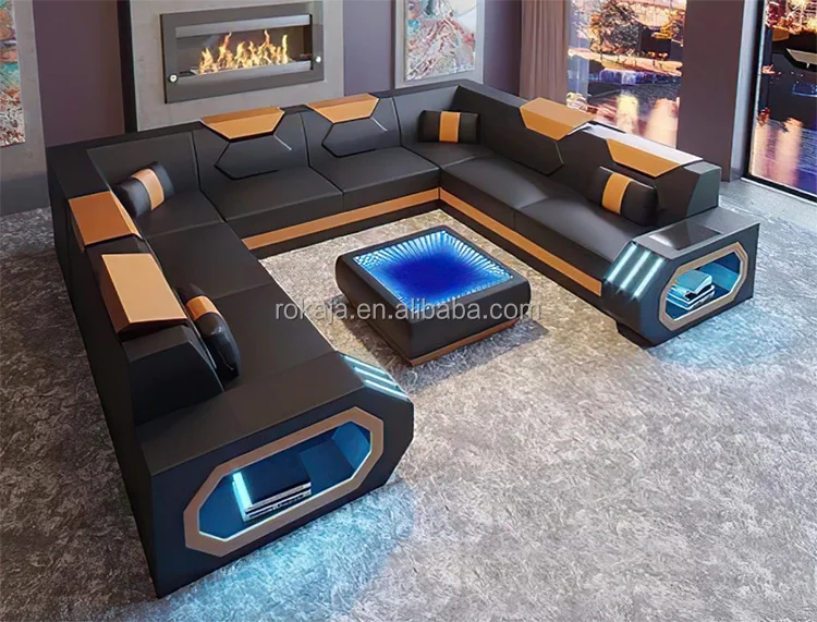 Luxury Living Room Sofa Set - Modern LED Light Sectional