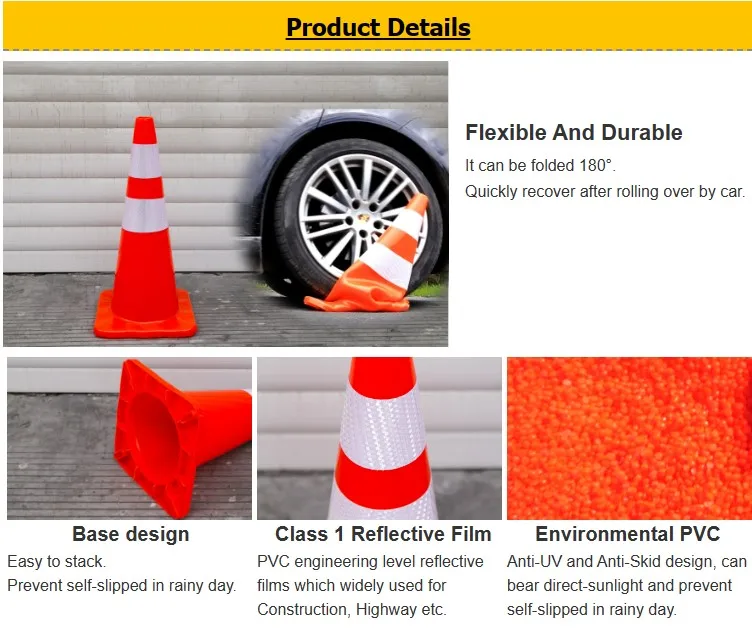 Durable PVC Reflective Elastic Road Cone - Traffic Safety