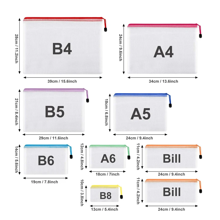 Wholesale Waterproof A3 A4 B4 Mesh Zipper File Pouch Bags Custom For Office Supplies Cosmetics ...