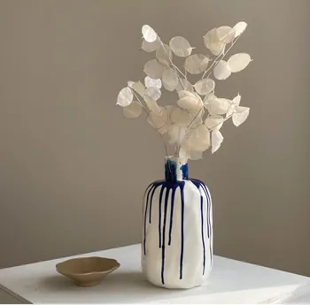 White Glazed Ceramic Vase With Splash Ink - Buy Vase For Home Decor ...