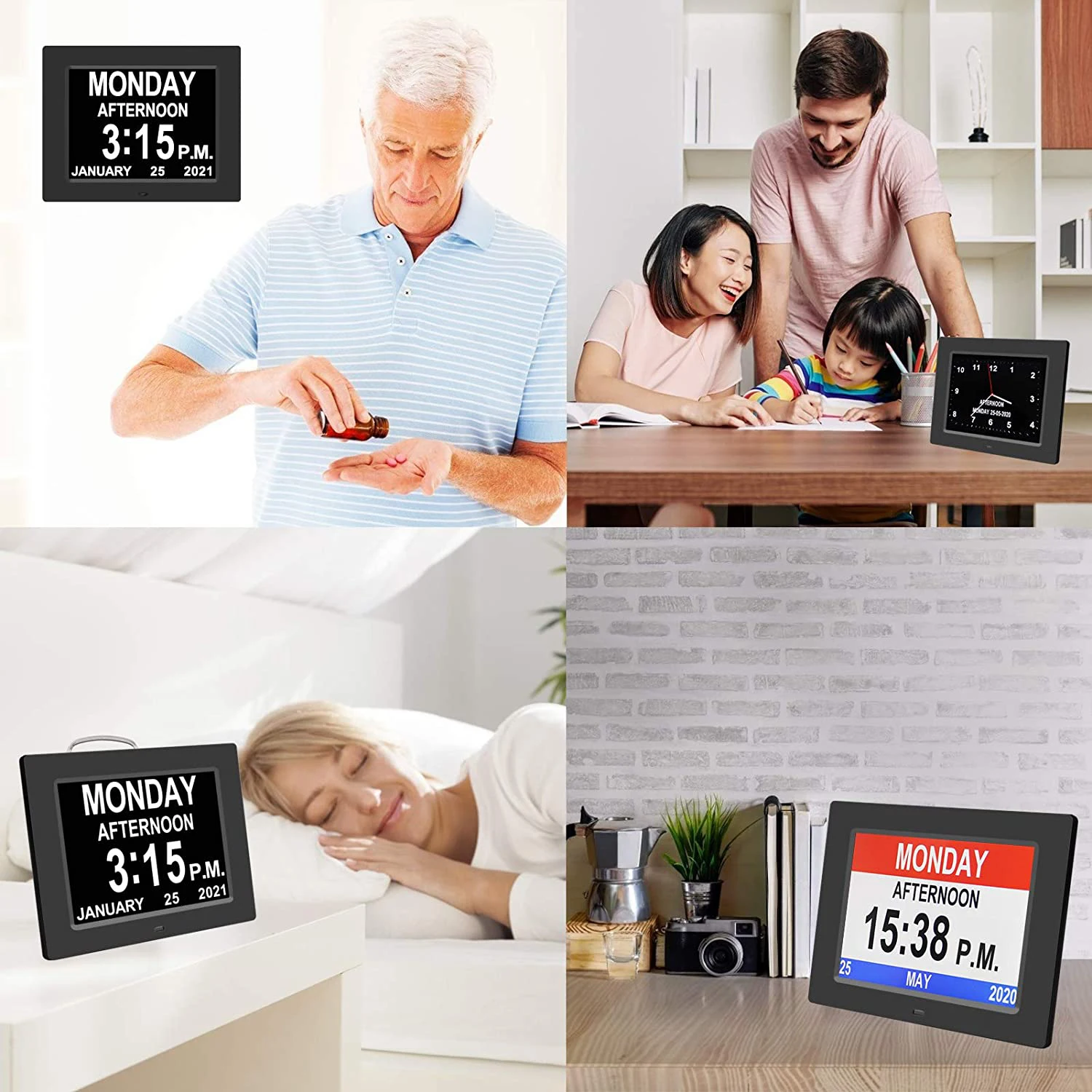 Extra Large Calendar Clocks With Week Date Time 12 Alarms Day Clock 10 ...