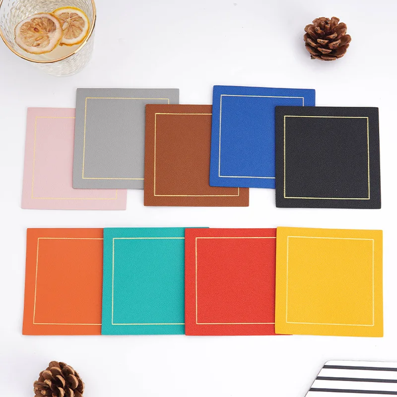Custom Square Shape PU Leather Drink Coaster Set for Drink Gift ...