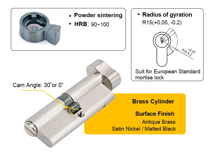 Euro WC Cylinder with Knob: Keyless Cylinder Lock for Bathroom