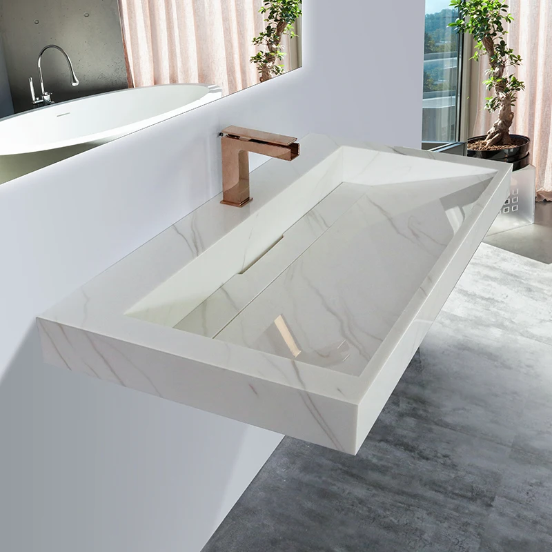 Single Double Sinks Marble White Texture Stone Sheet Washbasin