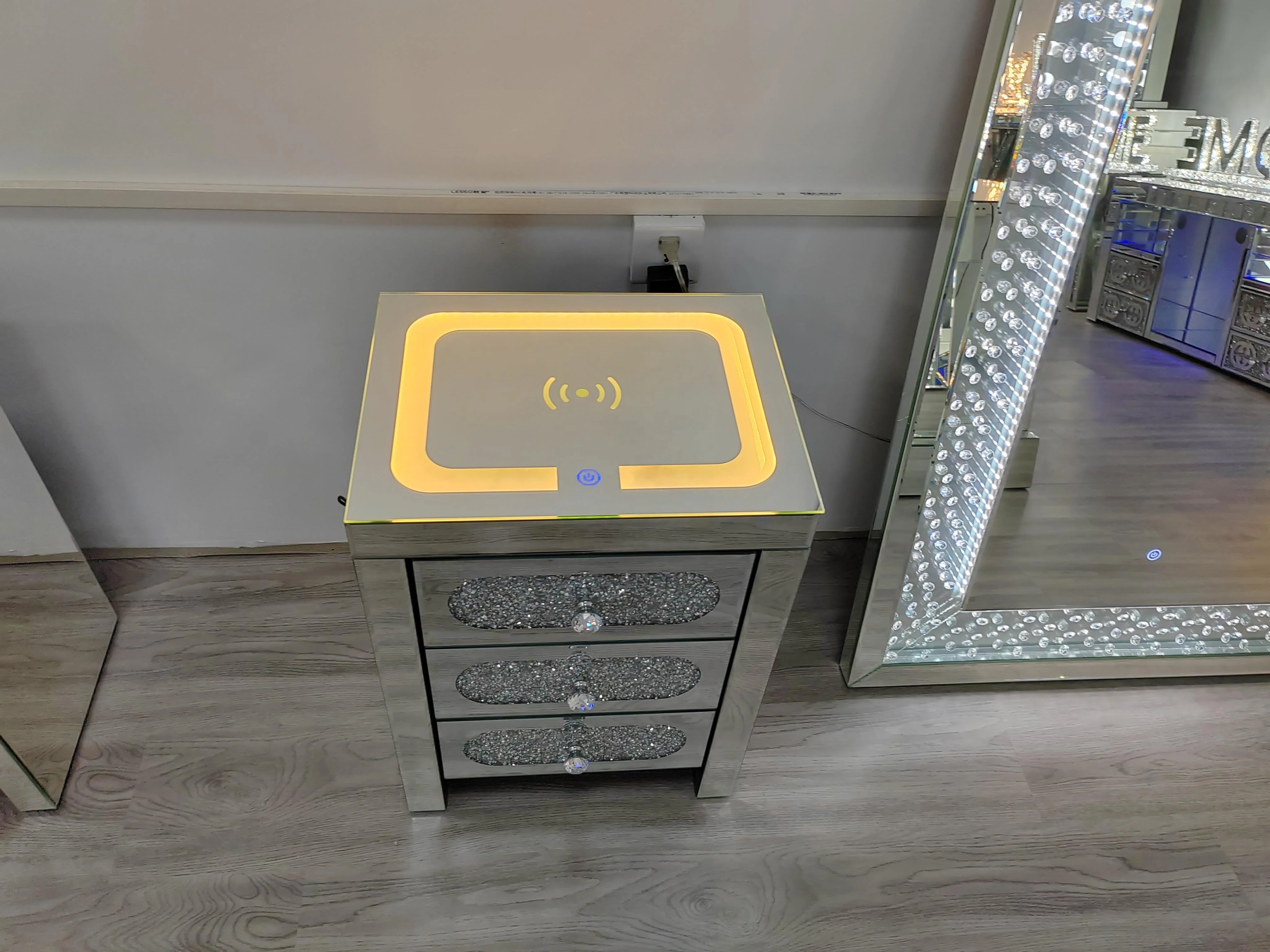 Modern Side Table 3 Crystal Drawers Storage Cabinet With Usb Ports ...